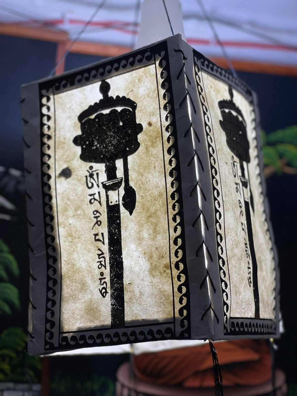 Prayer Wheel - Lokta Paper Lamp Shade square — BEADSJOY CRAFTS® Official